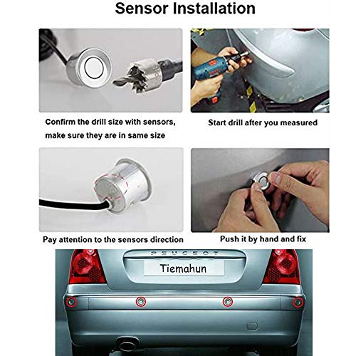 Tiemahun Black Car Parking Sensor Vehicle Truck Reverse Backup Radar System with LED Digital Display,4 Weather Proof Parking Sensors & Sound Warning(BiBiBi) (X67D)