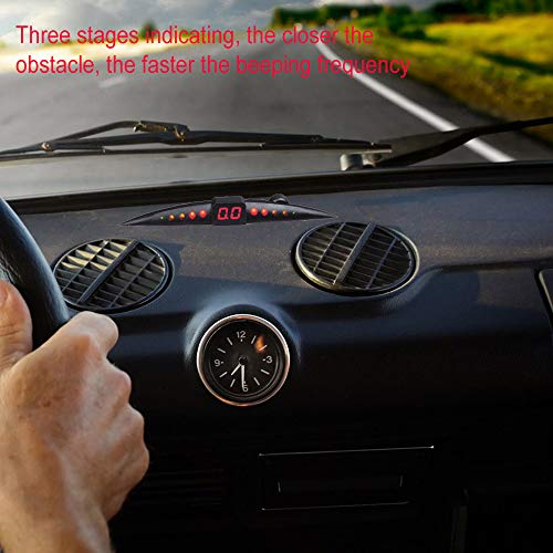 Tiemahun Black Car Parking Sensor Vehicle Truck Reverse Backup Radar System with LED Digital Display,4 Weather Proof Parking Sensors & Sound Warning(BiBiBi) (X67D)