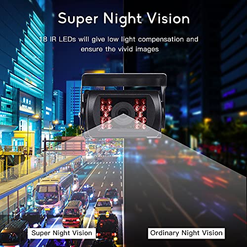 RV Backup Camera System, 7 inch 1080P HD Monitor Vehicle Backup Camera, Waterproof Rear View Camera with Night Vision 18 IR LED Reverse Truck Wired Back Up Camera for Cars/Trailer/Van/Jeep/SUV