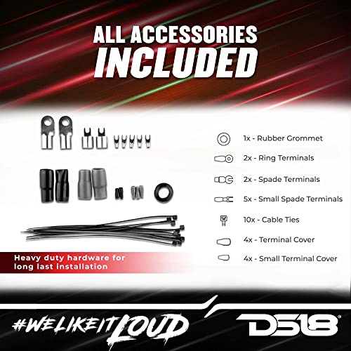 DS18 AMPKIT0 β 8GA CCA Installation Kit for Car Audio Amplifiers - True Gauge Wire - Complete Amplifier Installation Wiring Kit with Fuse Holder 60A