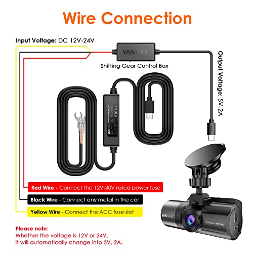 Bundle: Vantrue E3 3 Channel WiFi Dash Cam with GPS Speed+Type C Hardwire kit