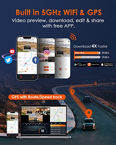 Bundle: Vantrue E3 3 Channel WiFi Dash Cam with GPS Speed+Type C Hardwire kit
