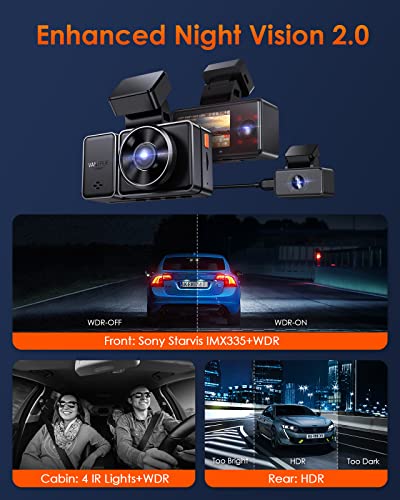 Bundle: Vantrue E3 3 Channel WiFi Dash Cam with GPS Speed+Type C Hardwire kit