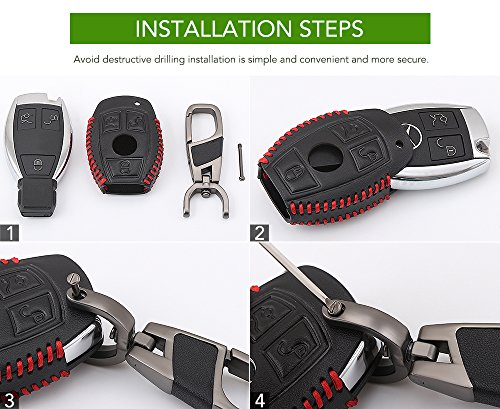 Smart 3button Leather Key Cover Bag Fob Shell Car Key Cases Fit For Mercedes Benz W203 W205 W210 W211 W212 W124 Accessories Red