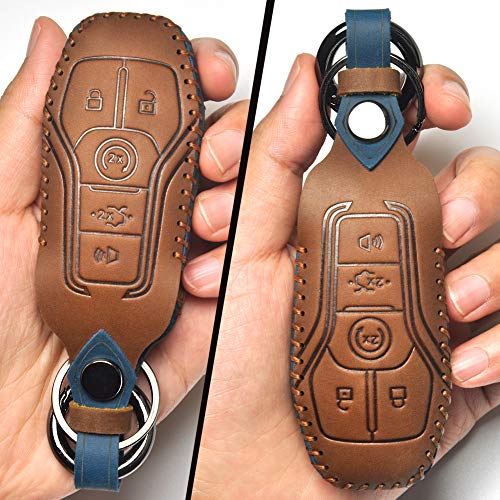 ZiHafate Leather Cover Key Fob Case Compatible with Ford Keyless Remote Control (B-Brown) …