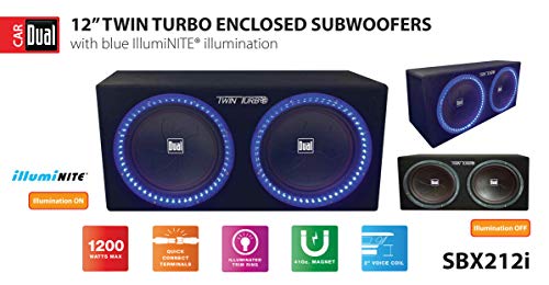 Dual Electronics SBX212i 12-inch illumiNITE High Performance Studio Enclosed Subwoofers with 1,200 Watts of Peak Power & 41-Ounce Magnets