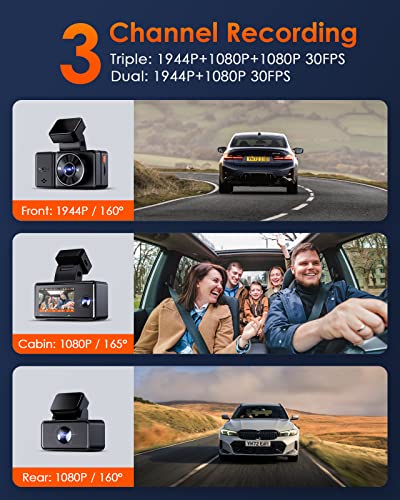 Bundle: Vantrue E3 3 Channel WiFi Dash Cam with GPS Speed+Type C Hardwire kit