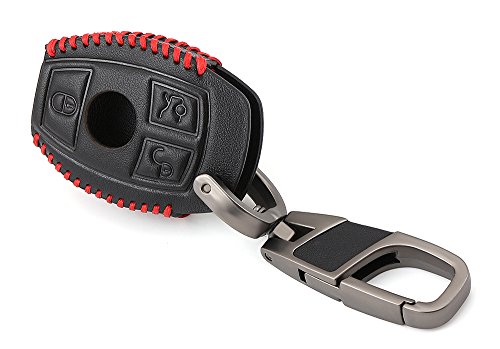 Smart 3button Leather Key Cover Bag Fob Shell Car Key Cases Fit For Mercedes Benz W203 W205 W210 W211 W212 W124 Accessories Red