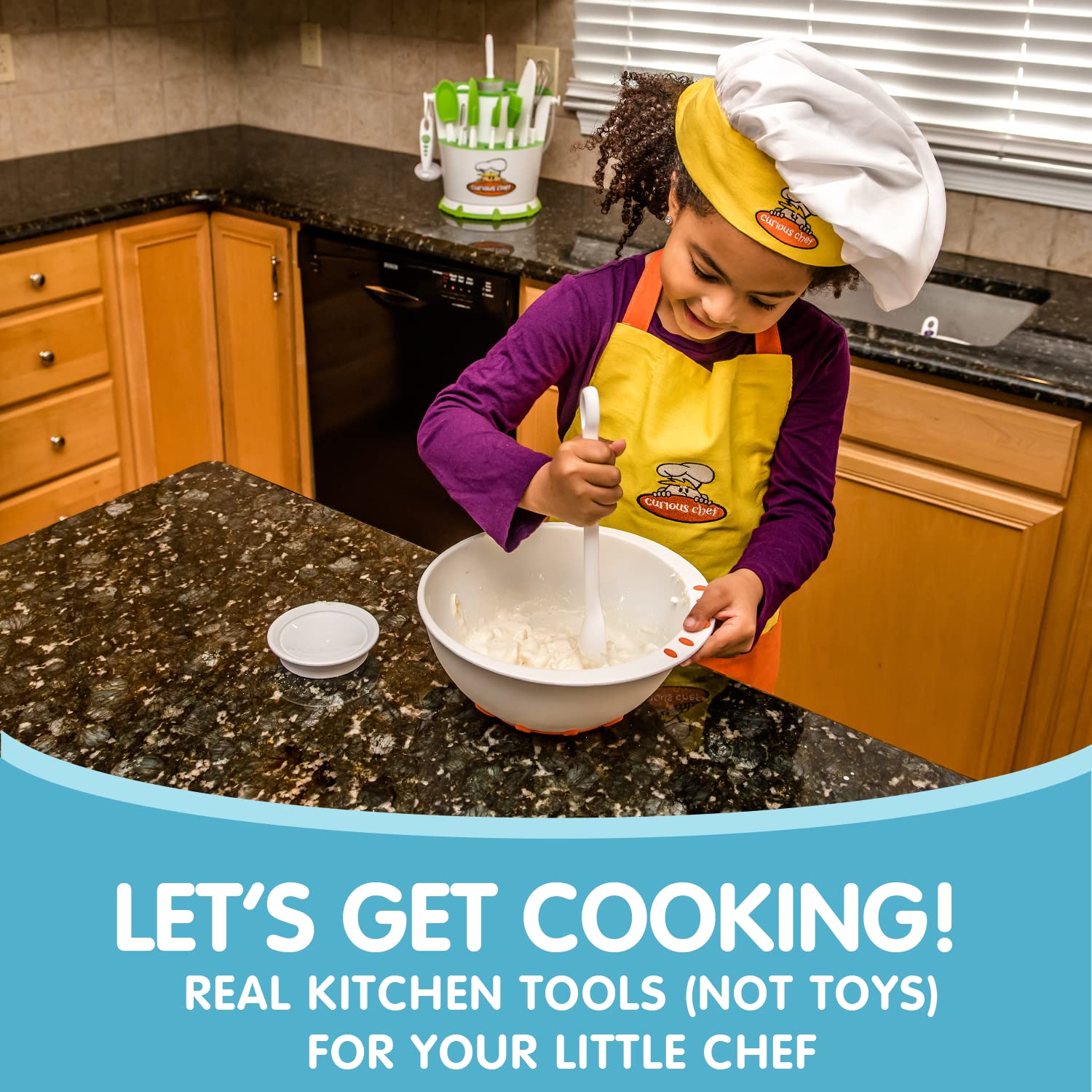 Curious Chef 11-Piece Yellow and Orange Chef's Kit for Kids, includes Real Cooking and Baking Tools, Dishwasher Safe and Made with BPA-Free Plastic