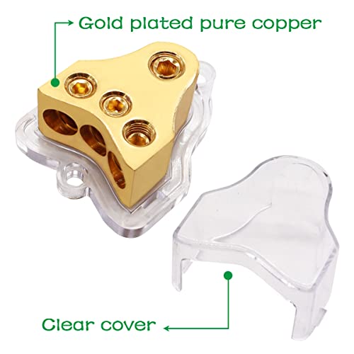 Seamaka 3 Way Copper Power Distribution Block 0/2/4 Gauge in 4/8/10 Gauge Out for Car Audio Splitter O-070