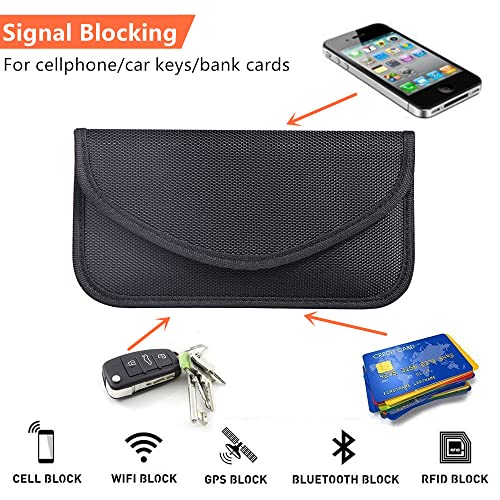 Faraday Bag(2 Pack),RFID Signal Blocking Bag Shielding Pouch Wallet Case for Cell Phone Privacy Protection and Car Key FOB, Anti-Tracking Anti-Spying(Black)