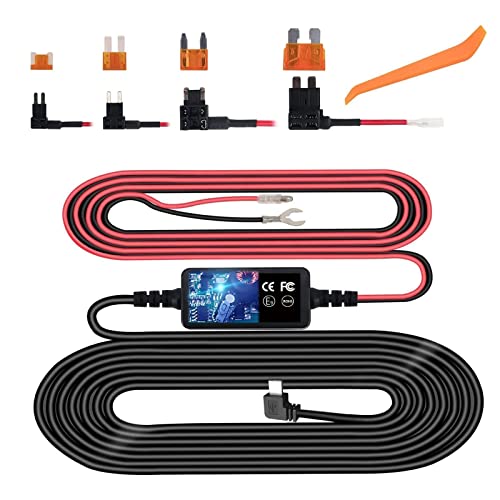 Dash Cam Hardwire Kit,USB C Hard Wire Kit Fuse for Dashcam, Plozoe 12V-24V to 5V Car Dash Camera Charger Power Cord, Gift 4 Fuse Tap Cable and Installation Tool(11.5ft)