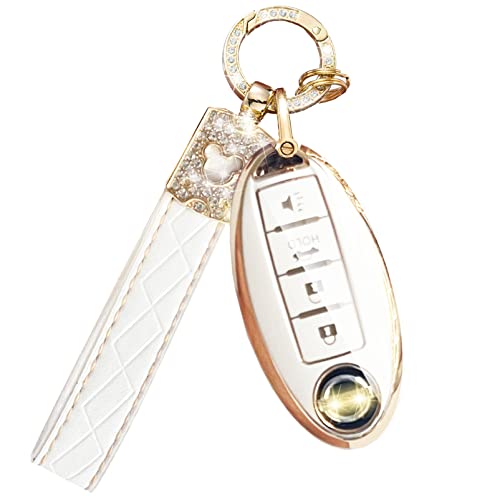 LOCATVE Compatible with Nissan Key Fob Cover, Car Key Cover for Nissan Altima Maxima Armada Rogue Murano Sentra Pathfinder Key Fob Cover 2022 White