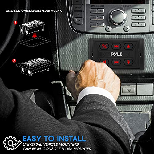 Pyle Car Wireless Bluetooth Audio Controller - Bluetooth Media Button IPX6 Waterproof Rated Marine Receiver Remote Control w/USB, AUX - for Car Truck Boat Marine PowerSport Vehicles - Pyle PLMRBTSQ1