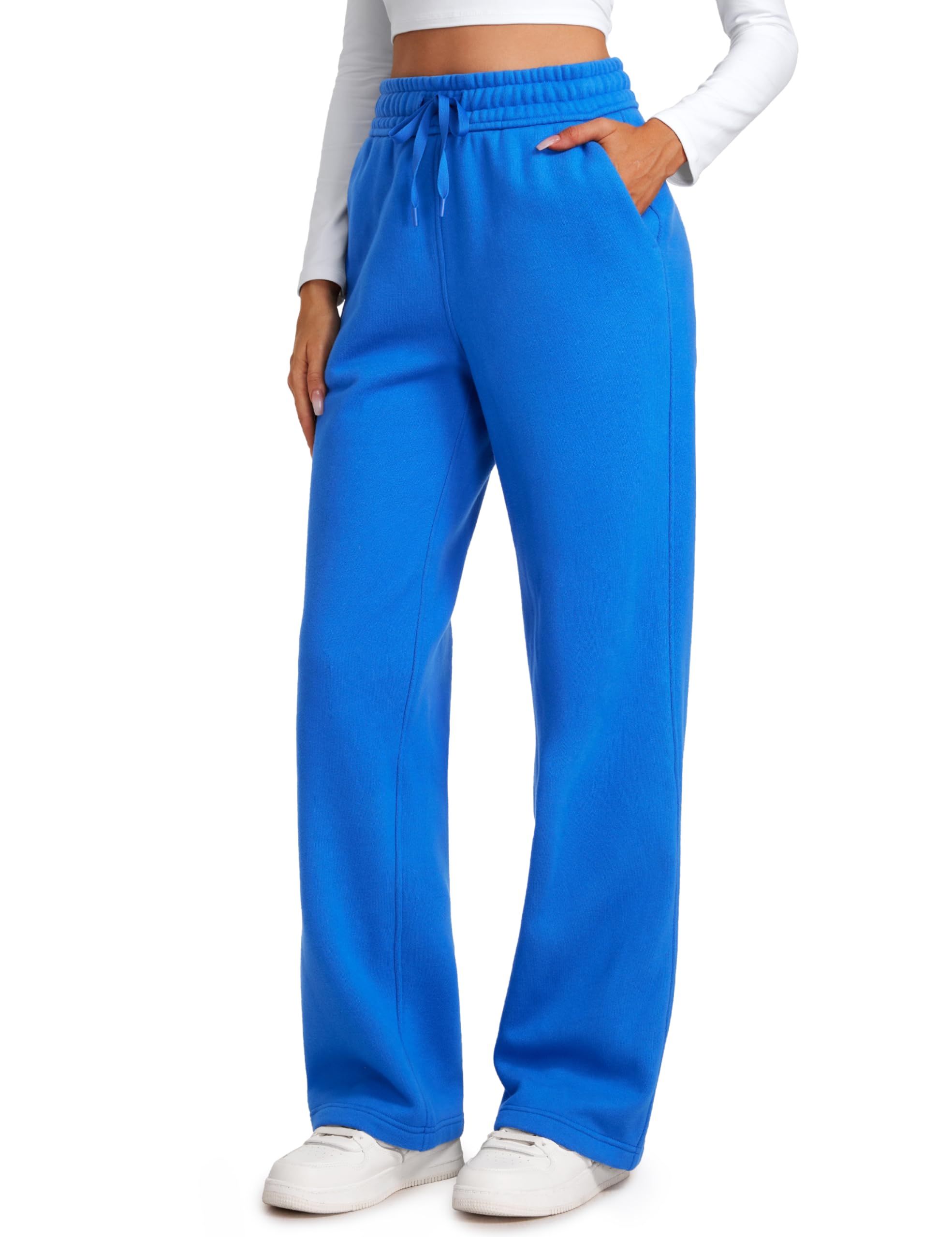 CRZ YOGA Cotton Fleece Lined Sweatpants Women 30" Straight Leg Casual Lounge Sweat Pants for Women Sparkle Blue Small