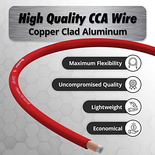 InstallGear 8 Gauge Wire (25ft) Copper Clad Aluminum CAA - Primary Automotive Wire, Car Amplifier Power & Ground Cable, Battery Cable, Car Audio Speaker Stereo, RV Trailer Wiring Welding Cable 8ga