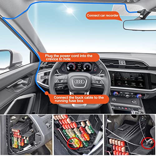 Dash Cam Hardwire Kit 3-Lead Acc Mini USB Hard Wire Kit Fuse for Dashcam Will 12V-24V to 5V/3A Car Dash Camera Charger Power Cord, Gift 4 Fuse Tap Cable (11.5ft)