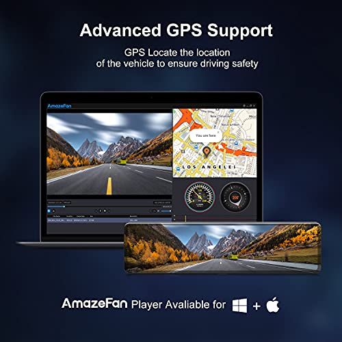 AmazeFan NT880 Mirror Dash cam Front 2K,12'' Touch Screen Dual Dash Camera, Driving Recorder WiFi,170° Wide Angle Night Vision Loop Recording, GPS Tracker, Free 64GB Card, Car Charger