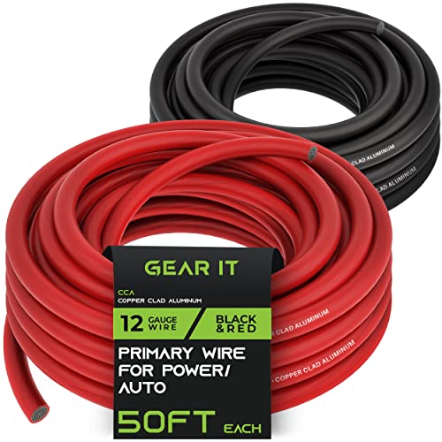 GearIT 12 Gauge Wire (50ft Each - Black/Red) Copper Clad Aluminum CCA - Primary Automotive Power/Ground for Battery Cable, Car Audio, Trailer Harness, Electrical - 100 Feet Total 12ga AWG Wire