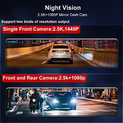 AmazeFan NT880 Mirror Dash cam Front 2K,12'' Touch Screen Dual Dash Camera, Driving Recorder WiFi,170° Wide Angle Night Vision Loop Recording, GPS Tracker, Free 64GB Card, Car Charger