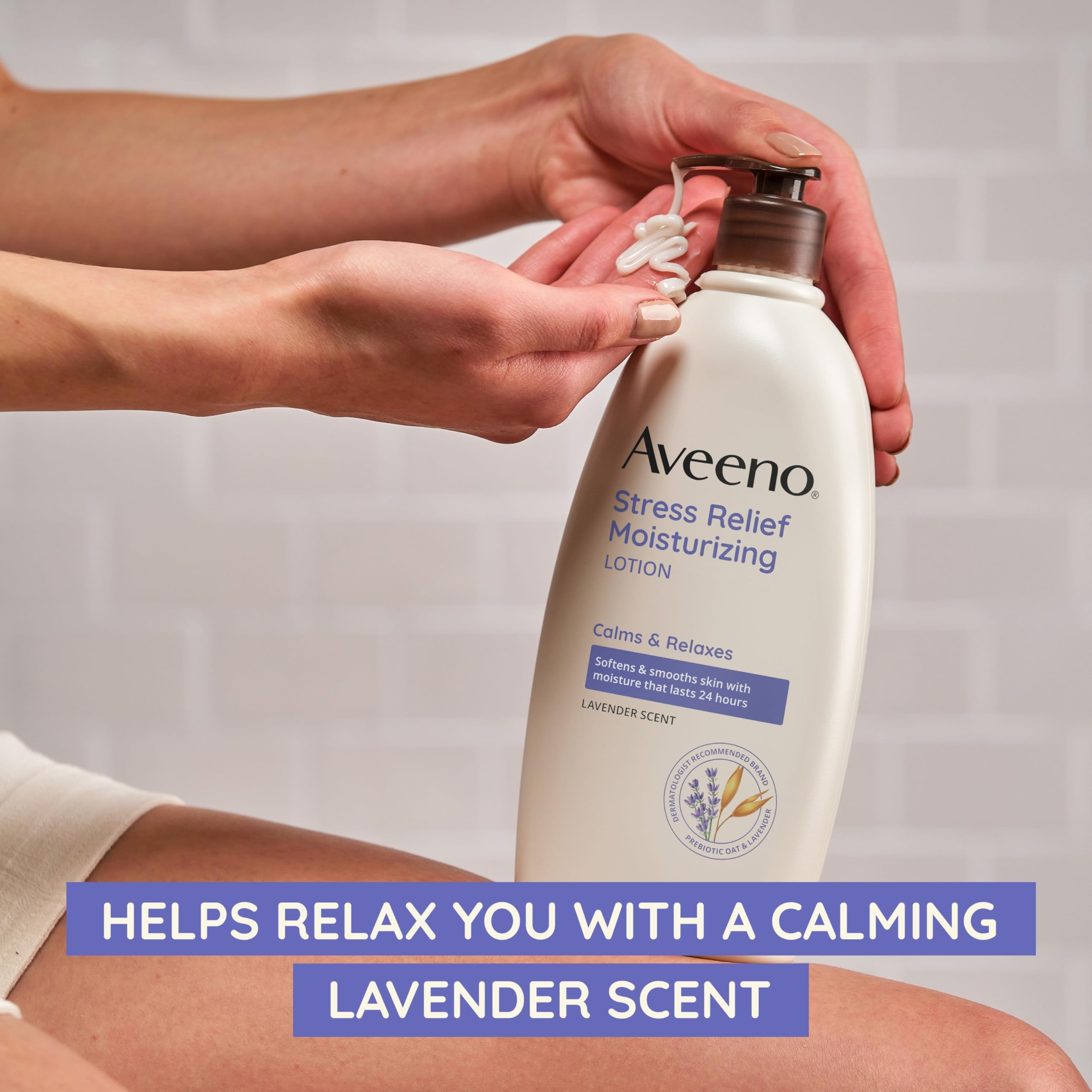 Aveeno Stress Relief Moisturizing Body Lotion with Lavender Scent & Prebiotic Oat to Calm & Relax, Non-Greasy, TSA-Approved Travel Size, 2.5 fl. oz, 12 Pack