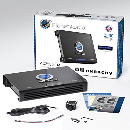 Planet Audio AC2500.1M Monoblock Car Amplifier - 2500 Watts Max Power, 2/4 Ohm Stable, Class A/B, Mosfet Power Supply, Remote Subwoofer Control