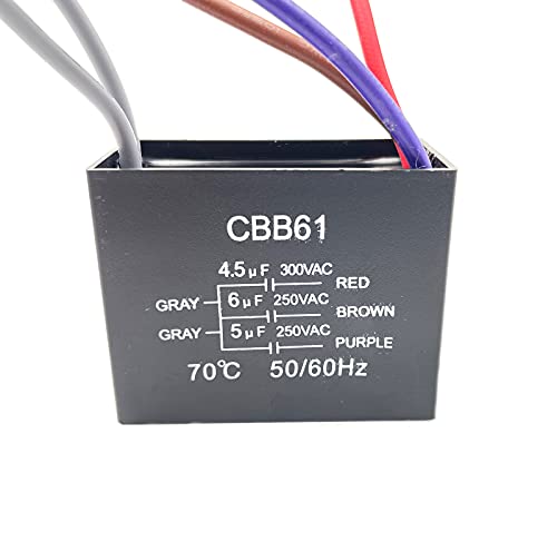 New CEILING FAN CAPACITOR CBB61 4.5uf + 6uf + 5uf 5 WIRE 250V
