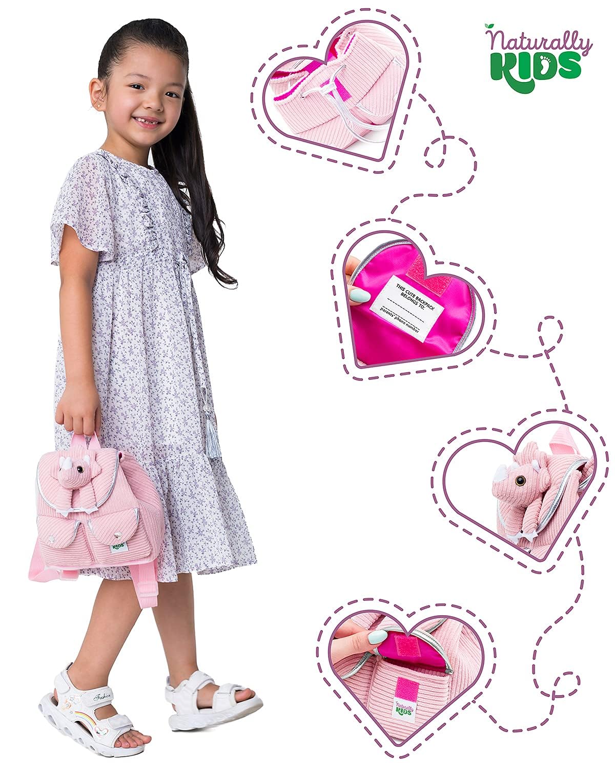 Pink Dinosaur Triceratops Mini Backpack for Kids, Mini Backpack for Toddler Girls, Gift for 2 3 4 5 Year Old Girl Boy