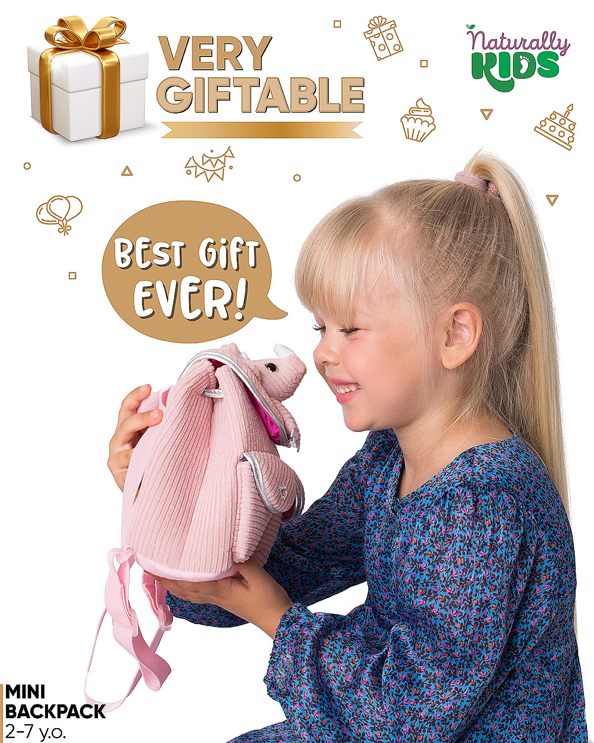 Pink Dinosaur Triceratops Mini Backpack for Kids, Mini Backpack for Toddler Girls, Gift for 2 3 4 5 Year Old Girl Boy