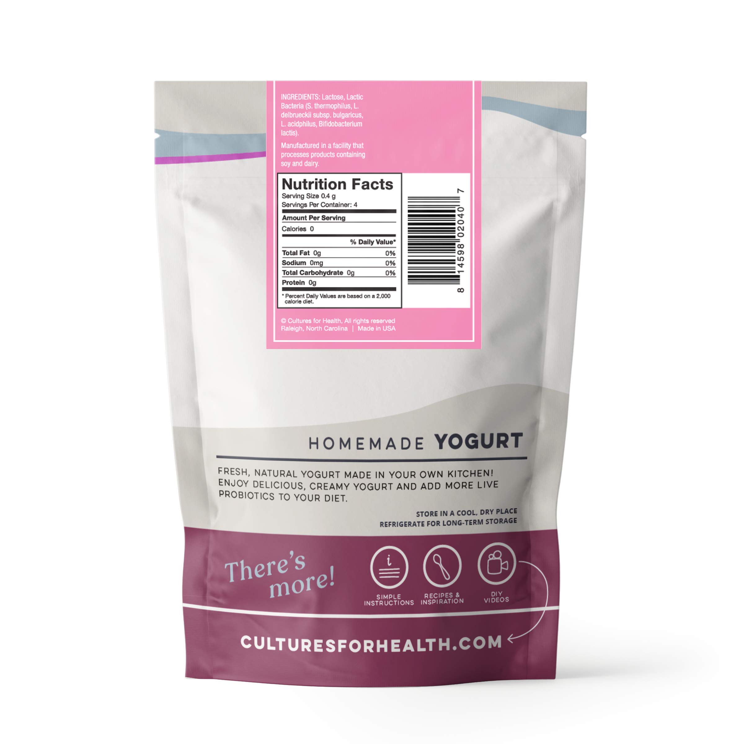 Cultures for Health Traditional Yogurt Starter Culture | 4 Packets Direct-Set Thermophilic Starter | Make Up To 12 Cups Thick, Tangy Probiotic Yogurt | Powdered Live Active Cultures for Yogurt Making