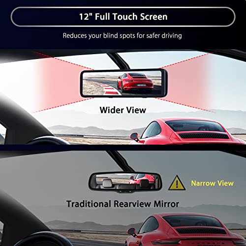 NexiGo D80 2.5K Mirror Dash Cam Front and Rear with Sony IMX335 STARVIS Sensor, 12 Inch Full Touch Screen, Super Night Vision, Emergency Recording, Waterproof Rearview Camera, Parking Assistance
