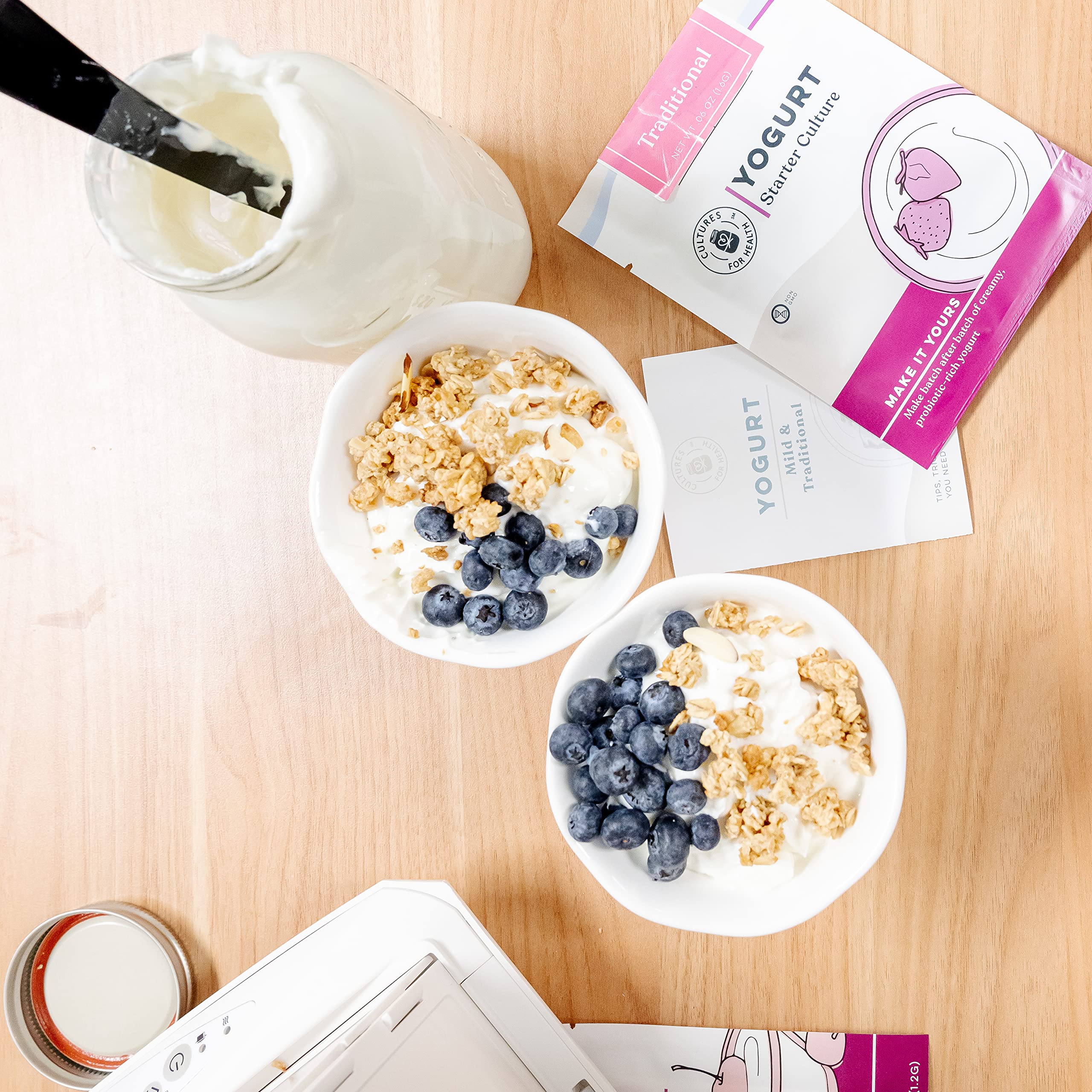Cultures for Health Traditional Yogurt Starter Culture | 4 Packets Direct-Set Thermophilic Starter | Make Up To 12 Cups Thick, Tangy Probiotic Yogurt | Powdered Live Active Cultures for Yogurt Making