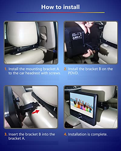 UEME Car Headrest Mounts, Angle Adjustable Headrest Dual Screen DVD Player Mount Holders, 2 Mounting Brackets WONNIE/FANGOR/Sylvania Dual Screen DVD Players