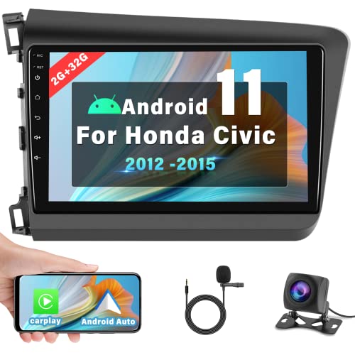 Android 2G+32G Car Stereo for Honda Civic 2012 2013 2014 2015 with GPS Navigation 9 inch HD Touchscreen Car Radio with Bluetooth FM in Dadh Head Unit with WiFi Mirror Link EQ Subwoofer Backup Camera …