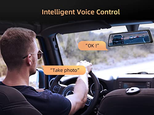 2.5K 12 inches UHD Mirror Dash Cam Front and Rear Camera, GPS Rearview Mirror Camera for Cars & Trucks with IPS Touch Screen, Enhanced Night Vision, Waterproof Backup Camera, Emergency Lock, black