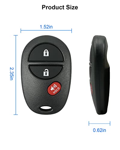 Key Fob Keyless Entry Remote fits for Tacoma Tundra Sienna Sequoia Highlander 2004-2015 Replacement Remote Control 3 Buttons Car Key FCC: GQ43VT20T-2 Packs Set of 2