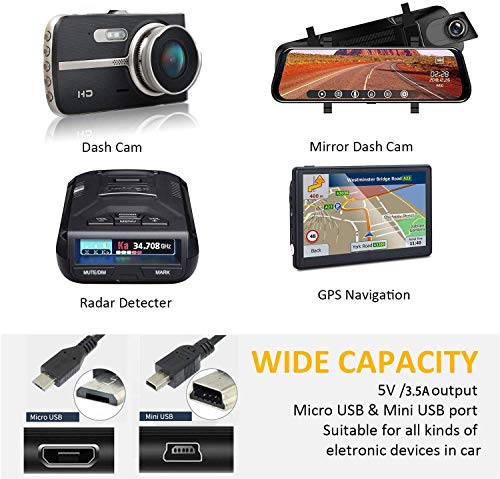 Dash Cam Charger, Dosili car Dash cam USB Power Cord, Micro USB & Mini USB Cable, for Dash Camera and GPS Charger Power Cord(11.5ft)