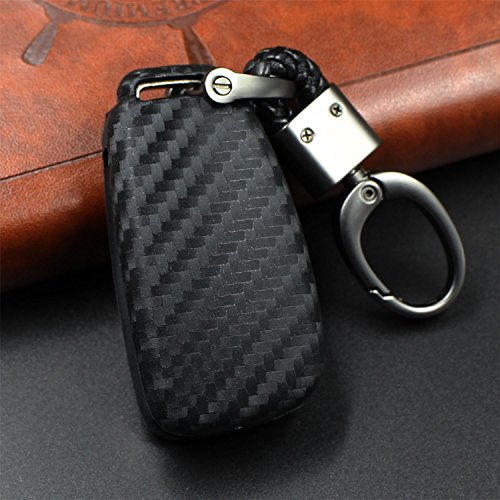 M.JVisun Soft Silicone Rubber Carbon Fiber Texture Case for Audi Flip Car Remote Key Fob Cover for Audi A1 A3 A4 A6 A8 Quattro Q2 Q3 Q7 R8 RS3 RS6 S3 S6 TT TTS Remote Key - Black - Weave Keychain