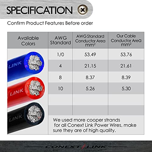 Conext Link 25 ft Red 4 Gauge Amplifier Power Ground Wire 25 Feet 4 GA AWG Amp Cable Roll (10846)