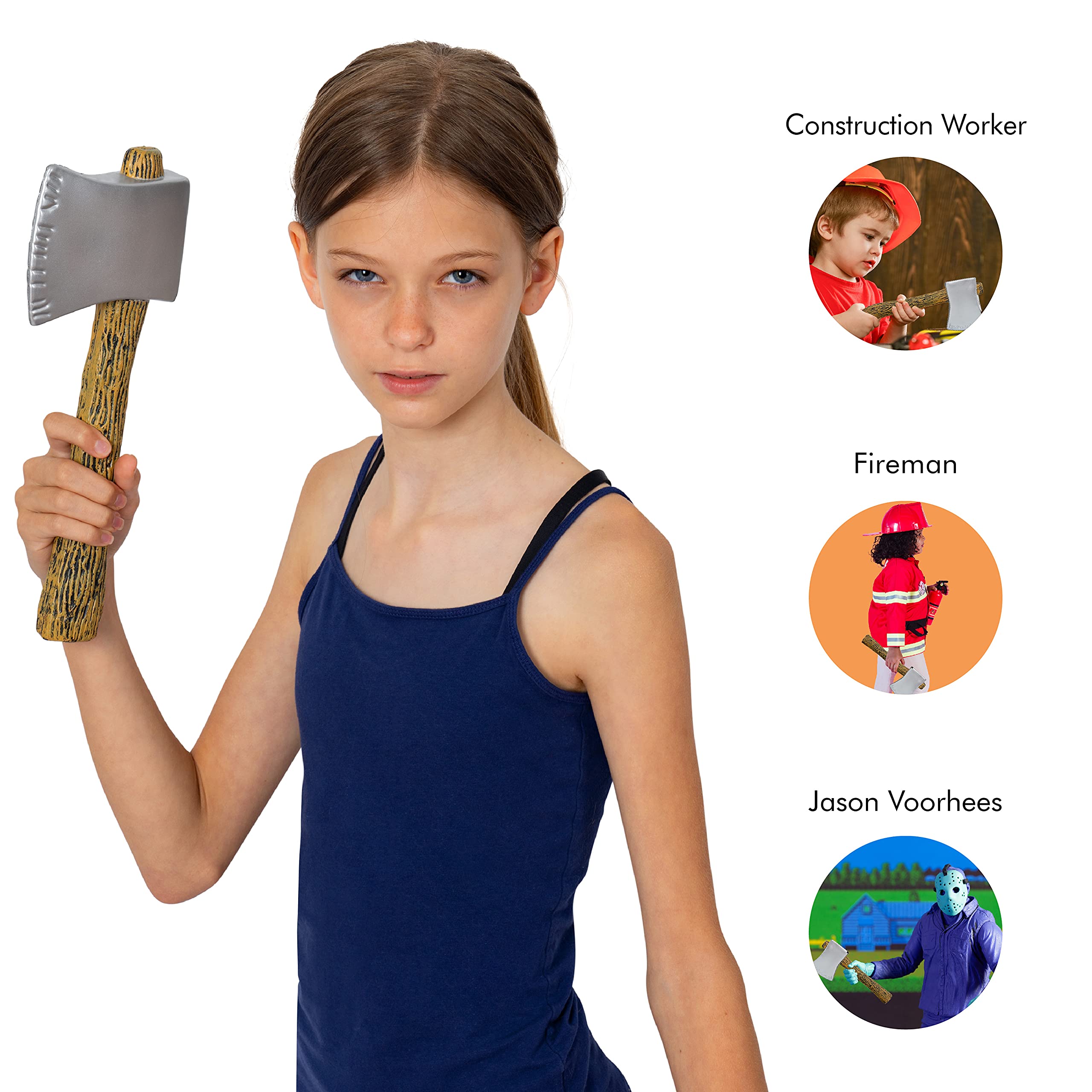 Skeleteen Realistic Hatchet Axe Toy - Wood Look Lumberjack Props Costume Accessories with Fake Tin Blade