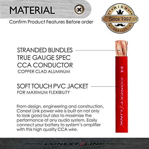 Conext Link 25 ft Red 4 Gauge Amplifier Power Ground Wire 25 Feet 4 GA AWG Amp Cable Roll (10846)