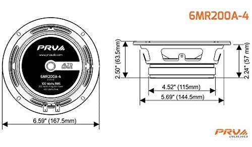 PRV AUDIO 6.5 Inch Shallow Midrange Speaker, 6MR200A-4, 200 Watts Program Power, 4 Ohm Shallow Mount Car Audio Slim Speaker, 1.5 in Voice Coil, 100 Watts RMS, Compact for Doors (Single)