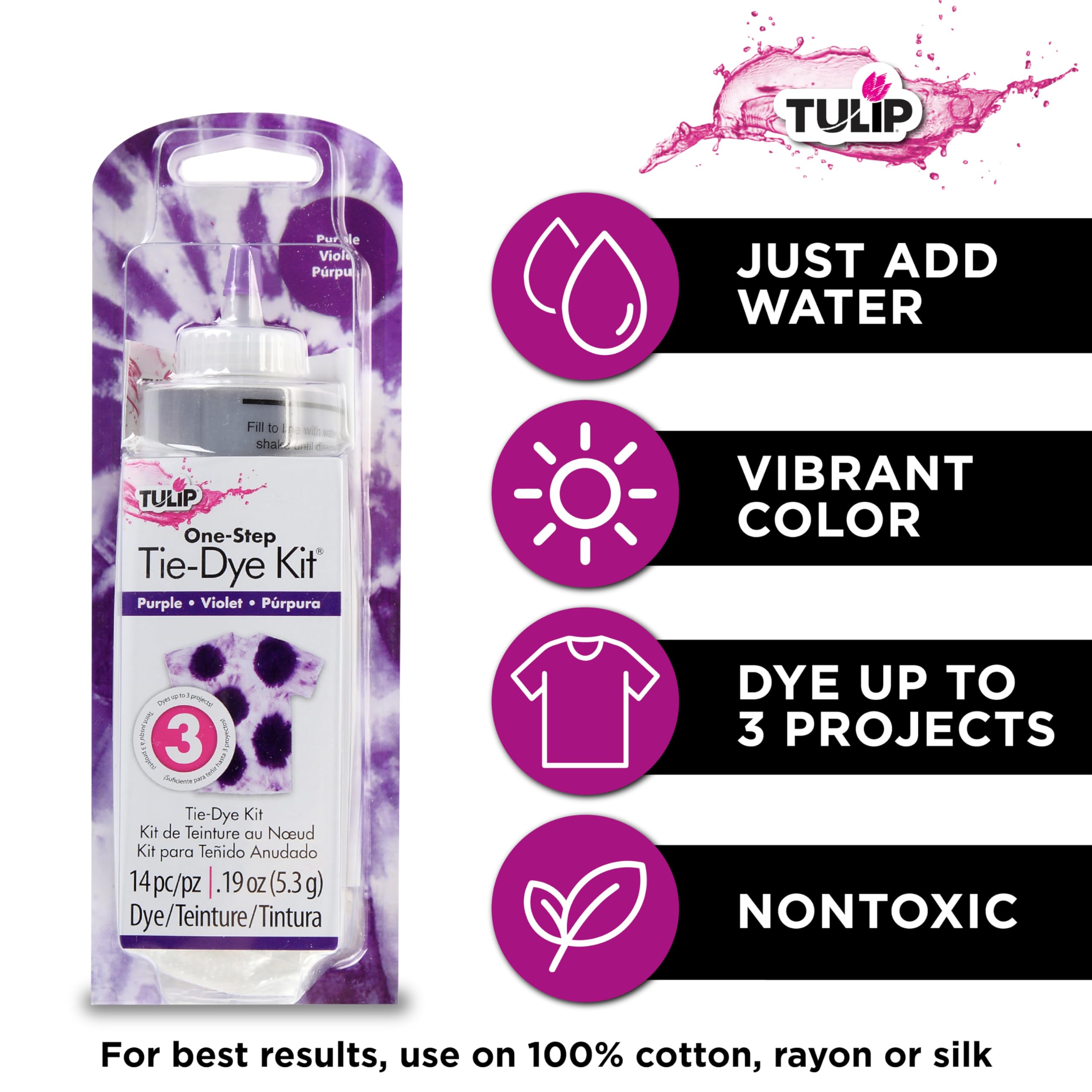 Tulip One-Step Tie-Dye Kit Tulip Fabric Dye Open Stock 21545 Fdy Opstk Purple 3/36, As Detailed