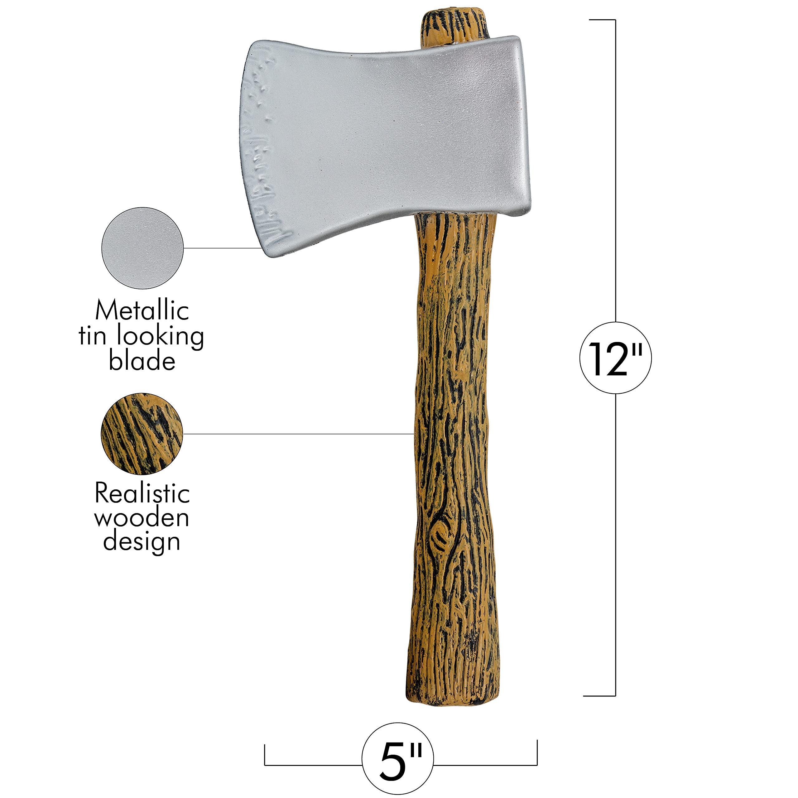 Skeleteen Realistic Hatchet Axe Toy - Wood Look Lumberjack Props Costume Accessories with Fake Tin Blade