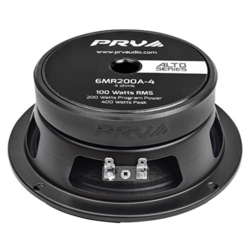 PRV AUDIO 6.5 Inch Shallow Midrange Speaker, 6MR200A-4, 200 Watts Program Power, 4 Ohm Shallow Mount Car Audio Slim Speaker, 1.5 in Voice Coil, 100 Watts RMS, Compact for Doors (Single)