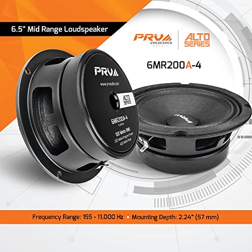 PRV AUDIO 6.5 Inch Shallow Midrange Speaker, 6MR200A-4, 200 Watts Program Power, 4 Ohm Shallow Mount Car Audio Slim Speaker, 1.5 in Voice Coil, 100 Watts RMS, Compact for Doors (Single)