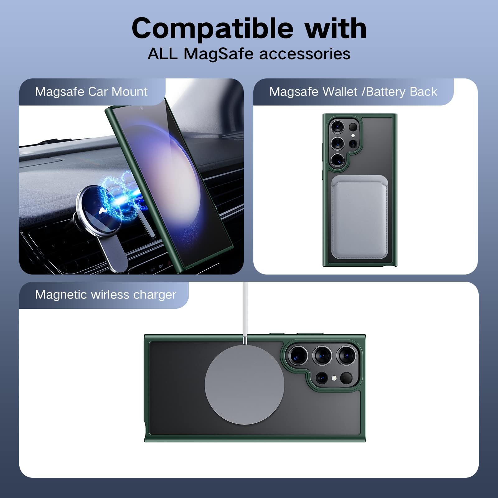 ANNGELAS for Samsung Galaxy S23 Ultra Mag-safe Case,Slim Shockproof Protective Cover with Magnetic,Frosted Hard Back Soft Silicone TPU Bumper Phone Case Compatible Galaxy S23 Ultra 6.8inch,Matte Green
