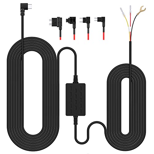 Dash Cam Hardwire Kit, Pelsee Type-C Full Set Hard Wire Kit Fuse for P12/P12 Pro/P10 Pro Mirror Dash Cam, 12V-24V to 5V Car Dash Camera Charger Power Cord, 4 Fuse Cable and Installation Tool, 11.5ft