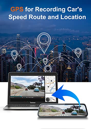 ThiEYE 4K Mirror Dash Camera 10'' Touch Screen, Carview 4 Dual Dash Cameras Front and Rear Lens,Super Night Vision,Parking Monitoring,Reversing Assistance, Voice Control & GPS