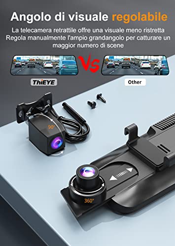 ThiEYE 4K Mirror Dash Camera 10'' Touch Screen, Carview 4 Dual Dash Cameras Front and Rear Lens,Super Night Vision,Parking Monitoring,Reversing Assistance, Voice Control & GPS